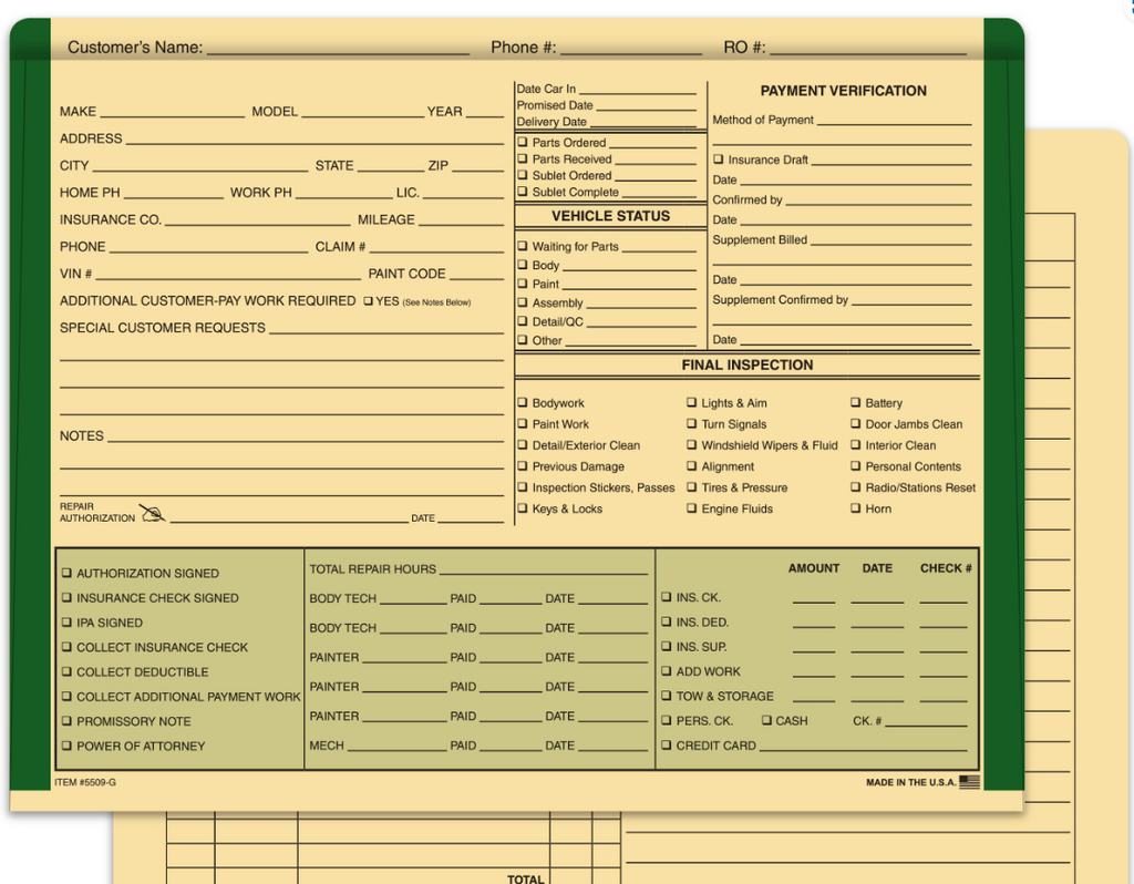Body Shop Jackets Repair Order Folder – Sisupplies.com